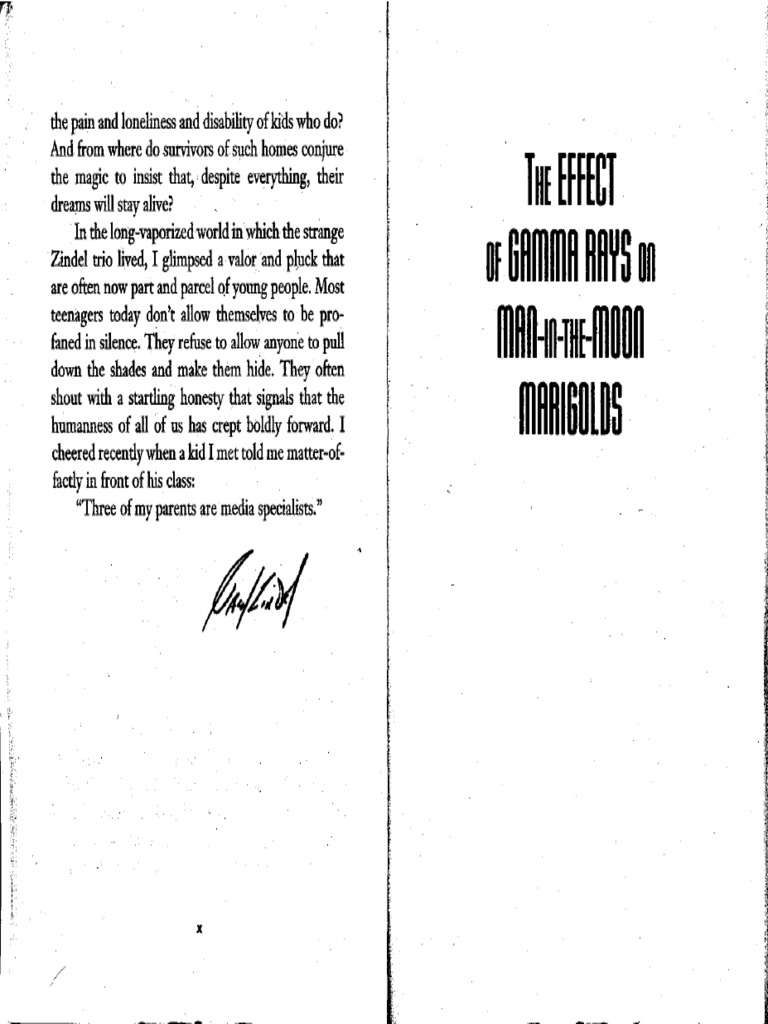 Paul Zindel The Effect of Gamma Rays On Man in The Moon Marigolds | PDF