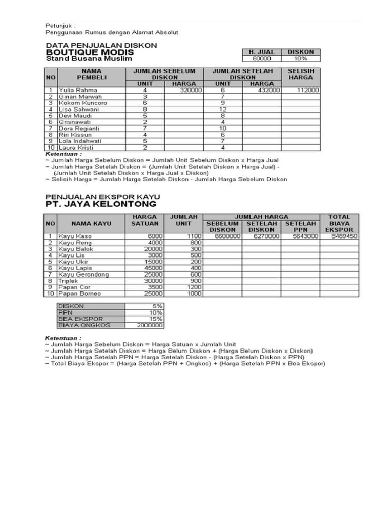 Latihan Excel Kelas 4 | PDF