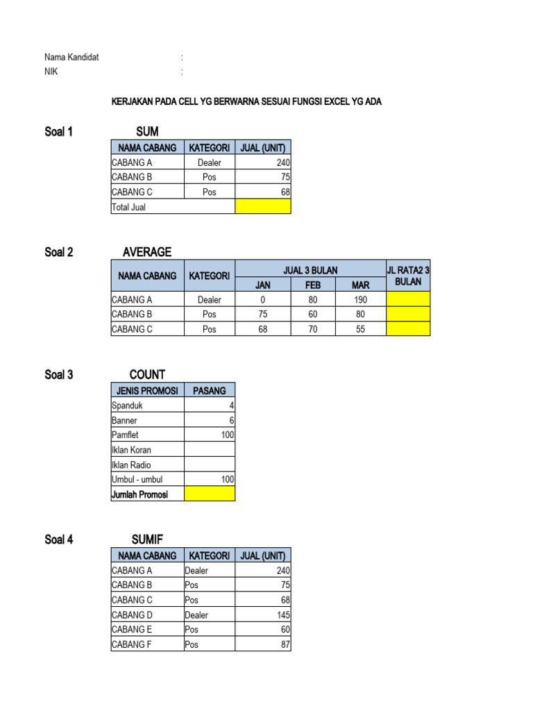 Soal Ujian Excel Dasar | PDF