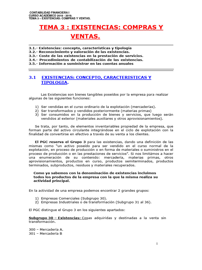Tema 3 Existencias | PDF | Costo | Contabilidad