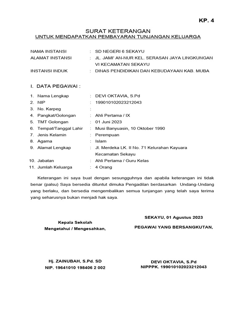 Blanko KP-4 - Sekolah | PDF