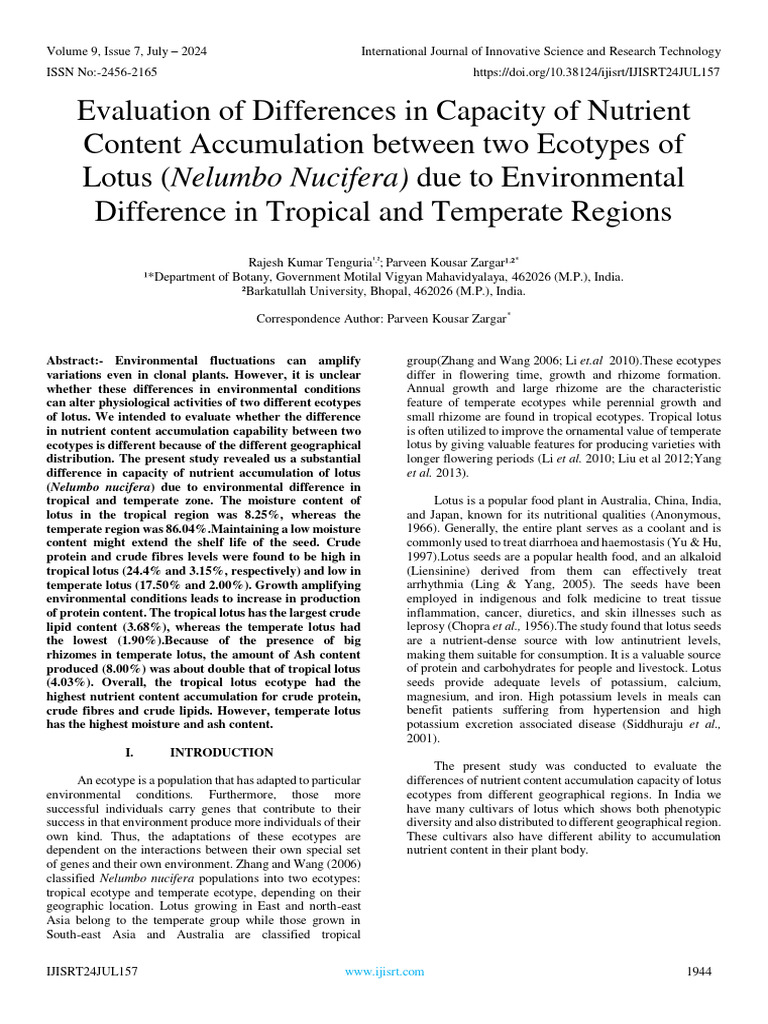 Evaluation of Differences in Capacity of Nutrient Content Accumulation ...