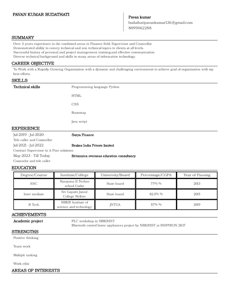 Resume Pavan Anna Format1 | PDF | Career & Growth