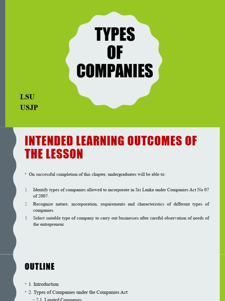 Types of Companies in Sri Lanka | PDF | Limited Company | Companies