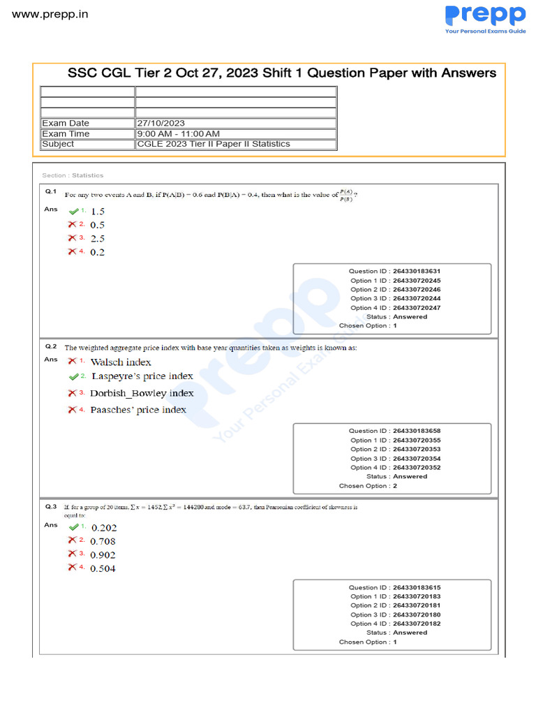 SSC CGL Tier 2 Oct 27 2023 Shift 1 Question Paper With Answers | PDF | Qualifications ...