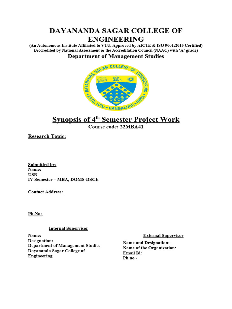 MBA Project Work Synopsis Guide | PDF | Thesis | Methodology