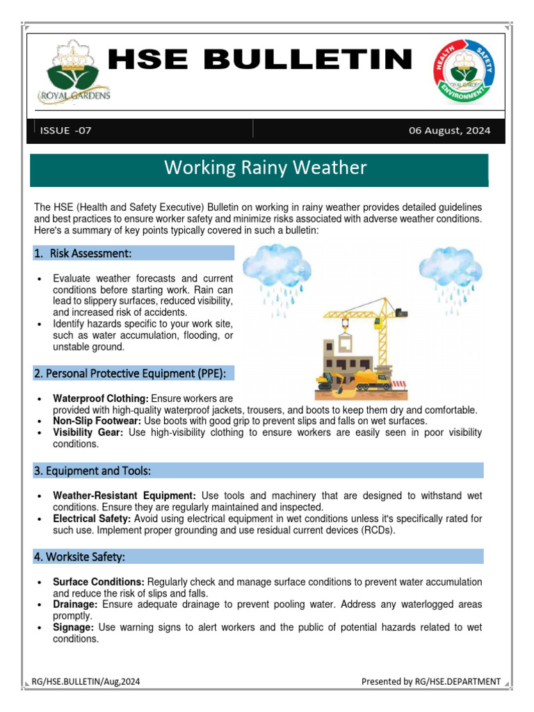 RG HSE Bulletin (Working in Rainy Weather) | PDF | Occupational Safety And Health | Risk