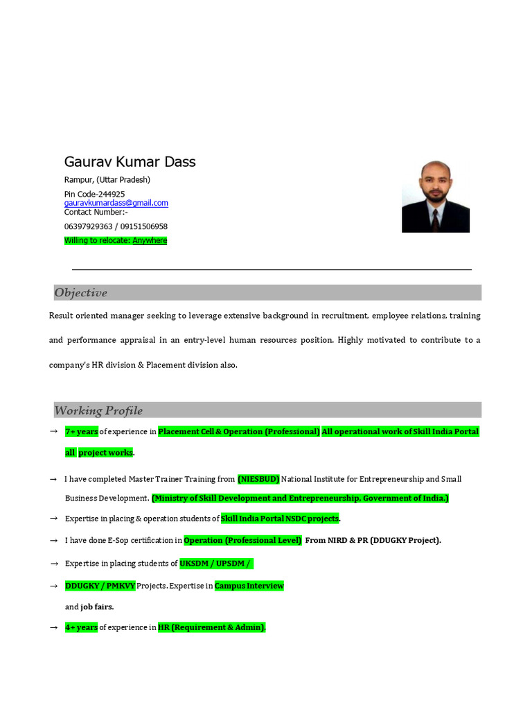 HR Manager Resume - Gaurav Kumar Dass | PDF | Business