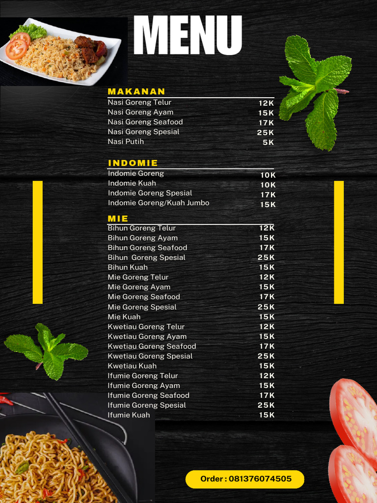 Yellow and Black Restaurant Food Menu | PDF