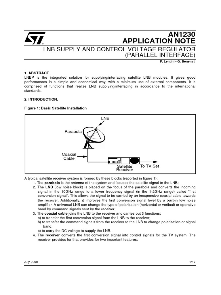 An1230 Lnb Supply And Control Voltage Regulator Parallel Interface Stmicroelectronics Pdf