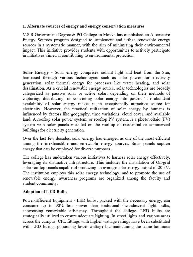 Alternate Sources of Energy and Energy Conservation Measures | PDF ...