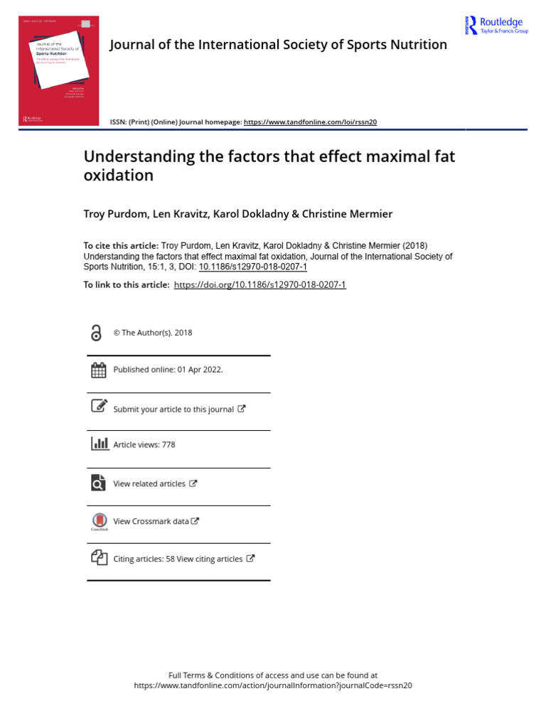 2018 Purdom, Understanding The Factors That Effect Maximal Fat Oxidation | PDF | Glycolysis | Fat