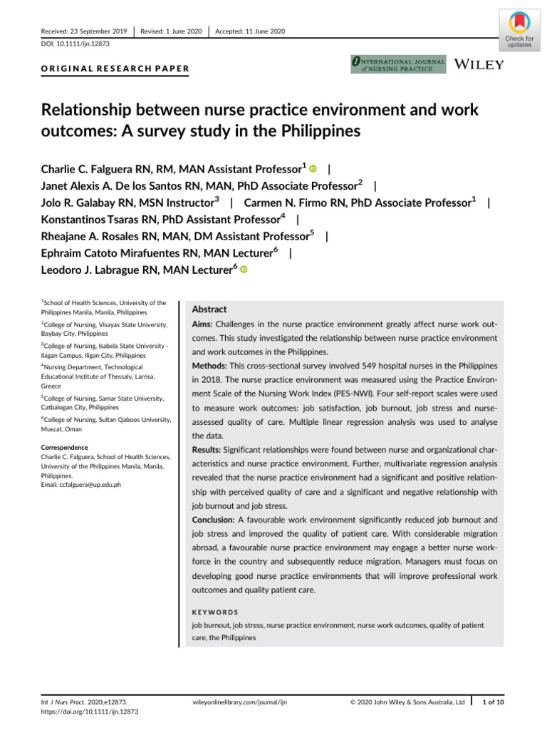 Nurse Practice Environment in the Philippines | PDF | Nursing ...