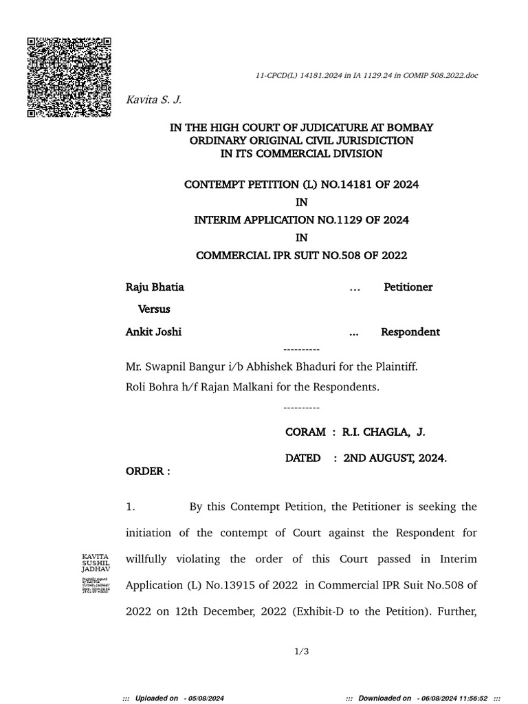 RAJU BHATIA Vs ANKIT JOSHI | PDF | Separation Of Powers | Civil Law ...