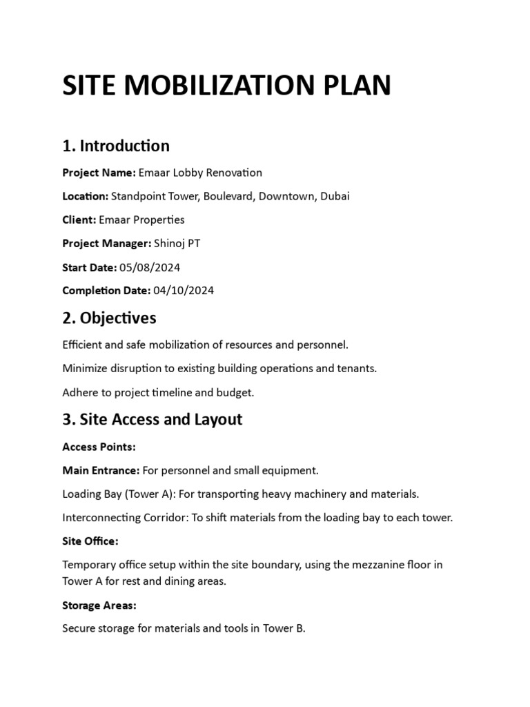 Site mobilization plan | PDF | Emergency Management | Waste Management