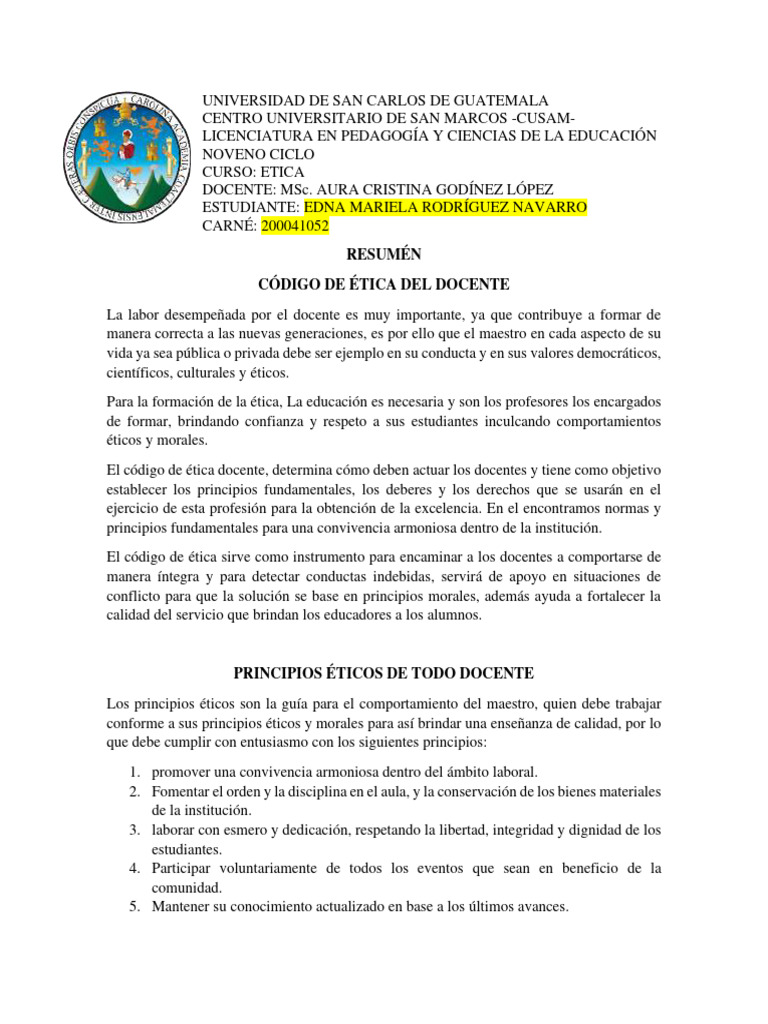 Código de Ética Del Docente | PDF | Maestros | Enseñando