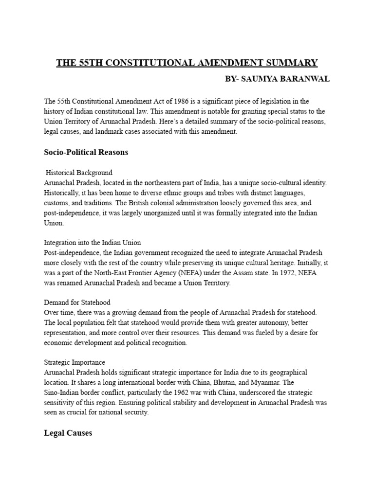 55th Amendment: Arunachal Pradesh's Status | PDF | Rule Of Law ...