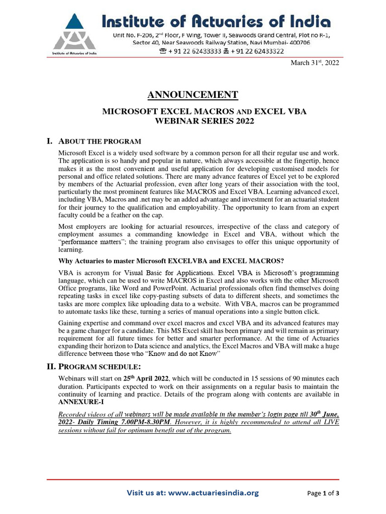 Microsoft Excel Macros And Excel Vba Webinar Series 2022 Pdf Microsoft Excel Visual Basic