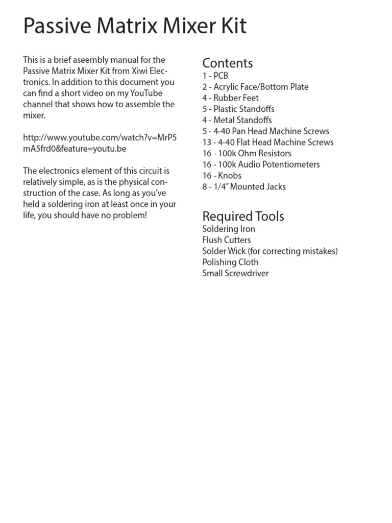 Xiwi Passive Matrix MixerGuide | PDF | Printed Circuit Board | Resistor