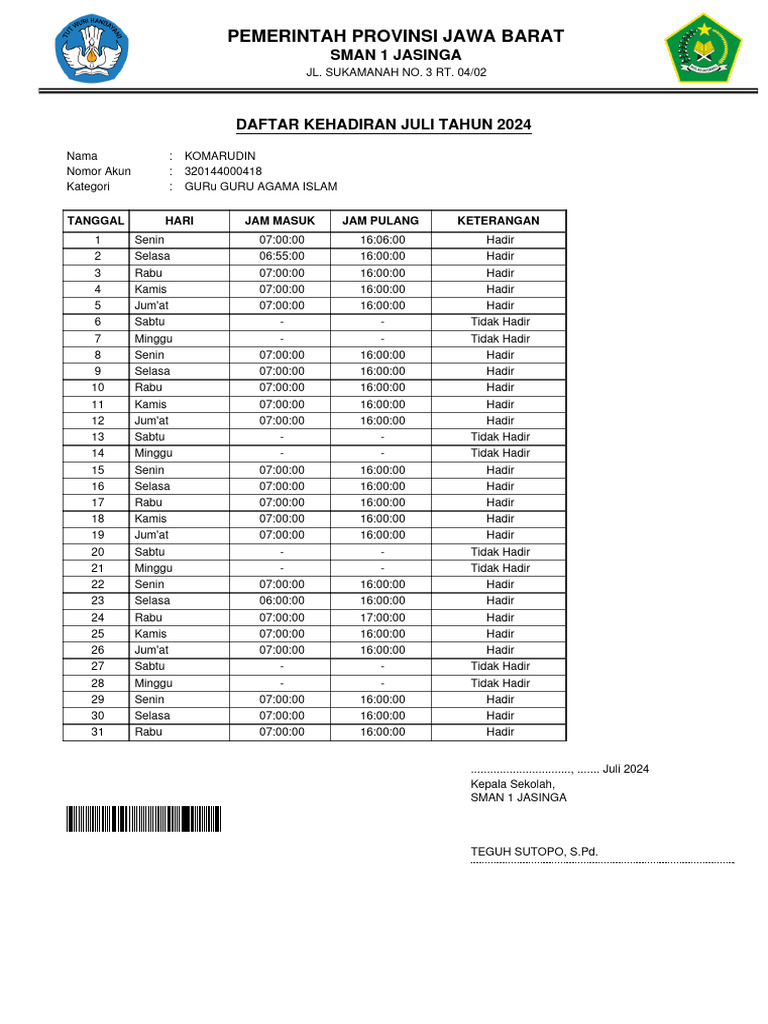 Absen Juli 2024 - Komarudin | PDF