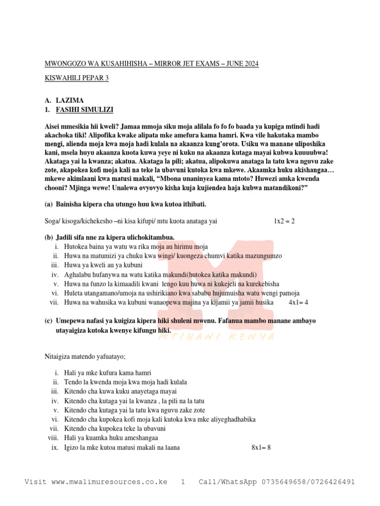 Kiswahili Pp3 Scheme | PDF