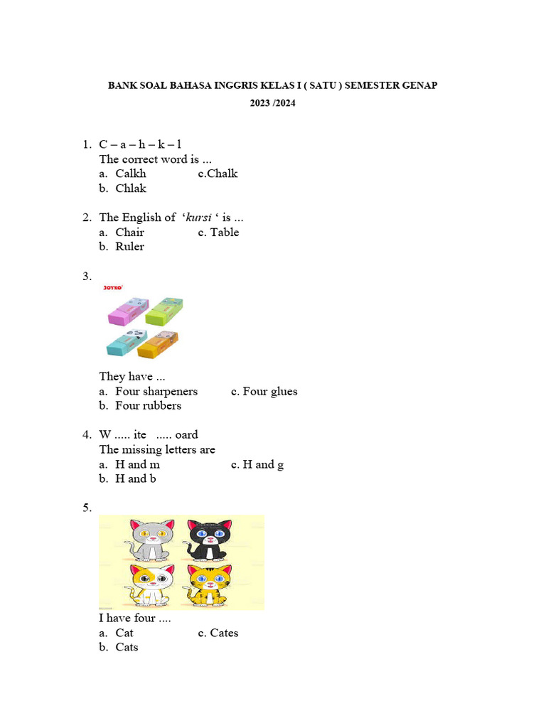 Soal Ujian B. Inggris Kelas I (Satu) Semester Genap | PDF | Home & Garden | Art