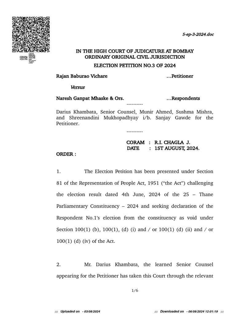 Election Petition Challenge in Thane 2024 | PDF | Criminal Procedure In ...
