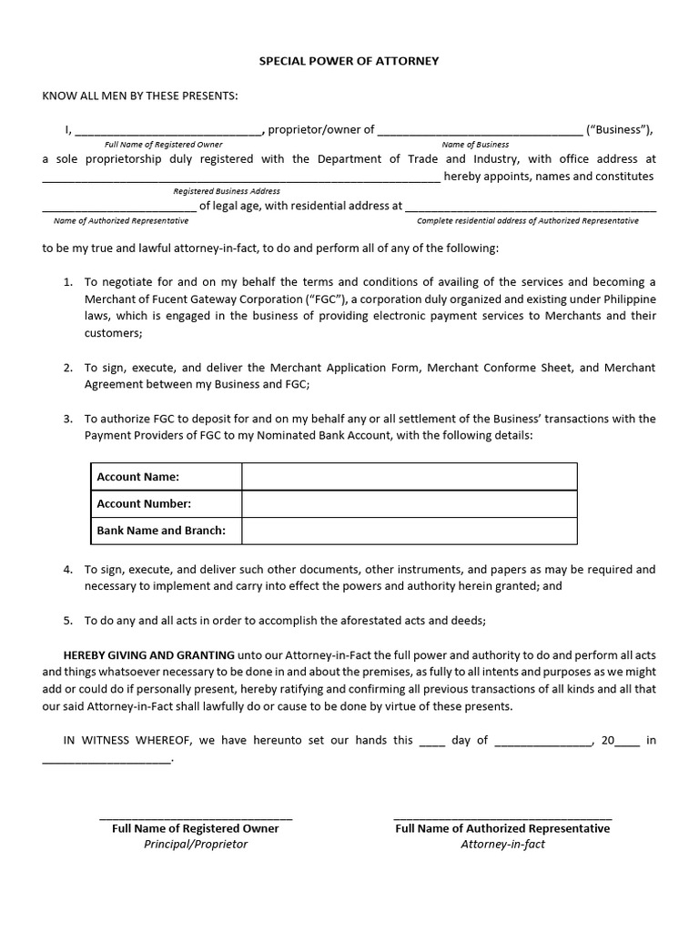 Special Power of Attorney for Business | PDF | Business | Power Of Attorney