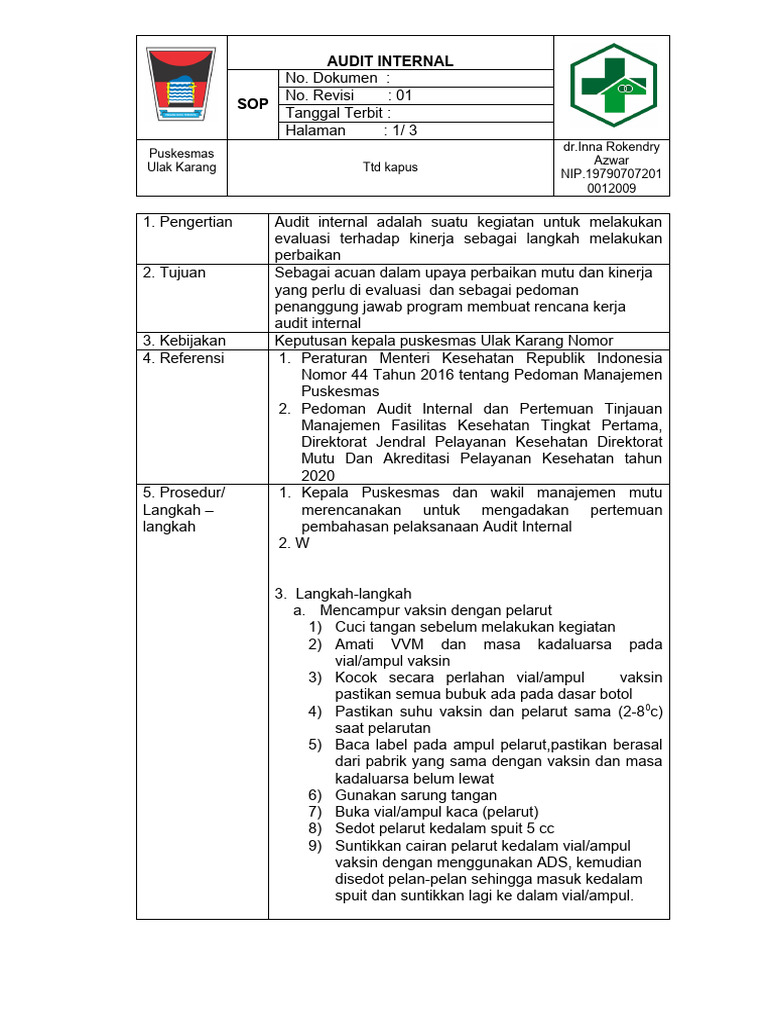 SOP audit internal | PDF