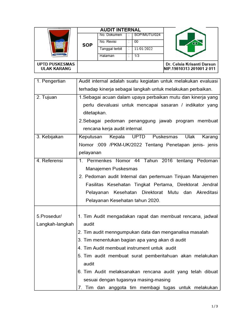 SOP Audit Internal | PDF