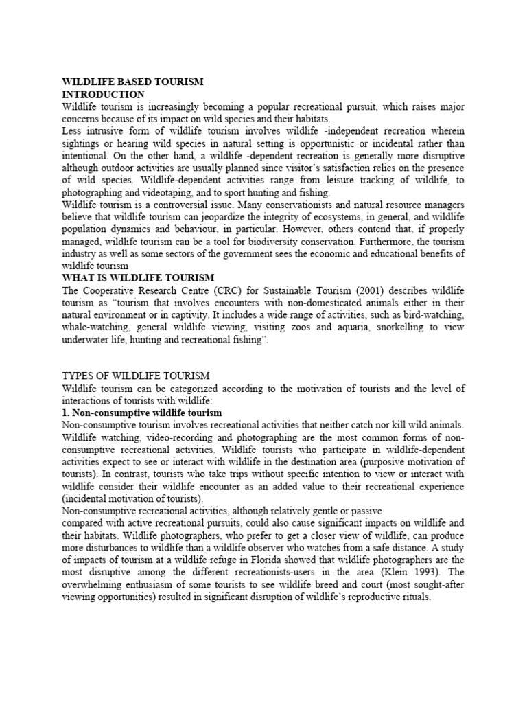 Wildlife Based Tourism | PDF | Hunting | Wildlife