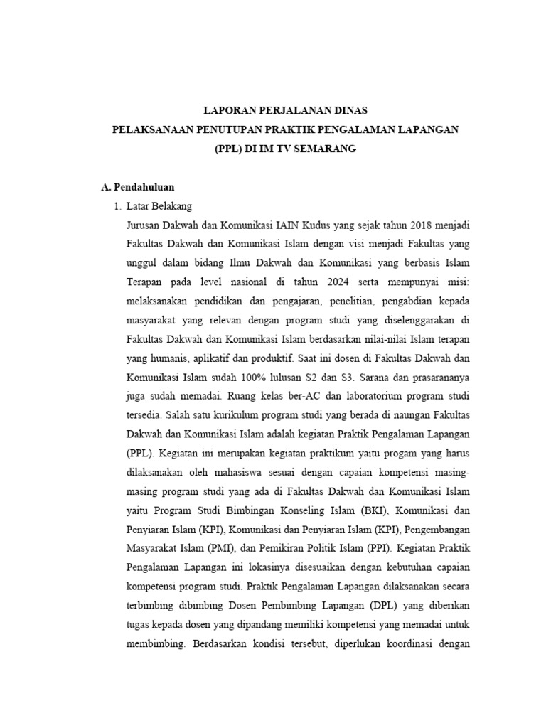 Contoh Laporan Perjadin PPL Pembukaan | PDF