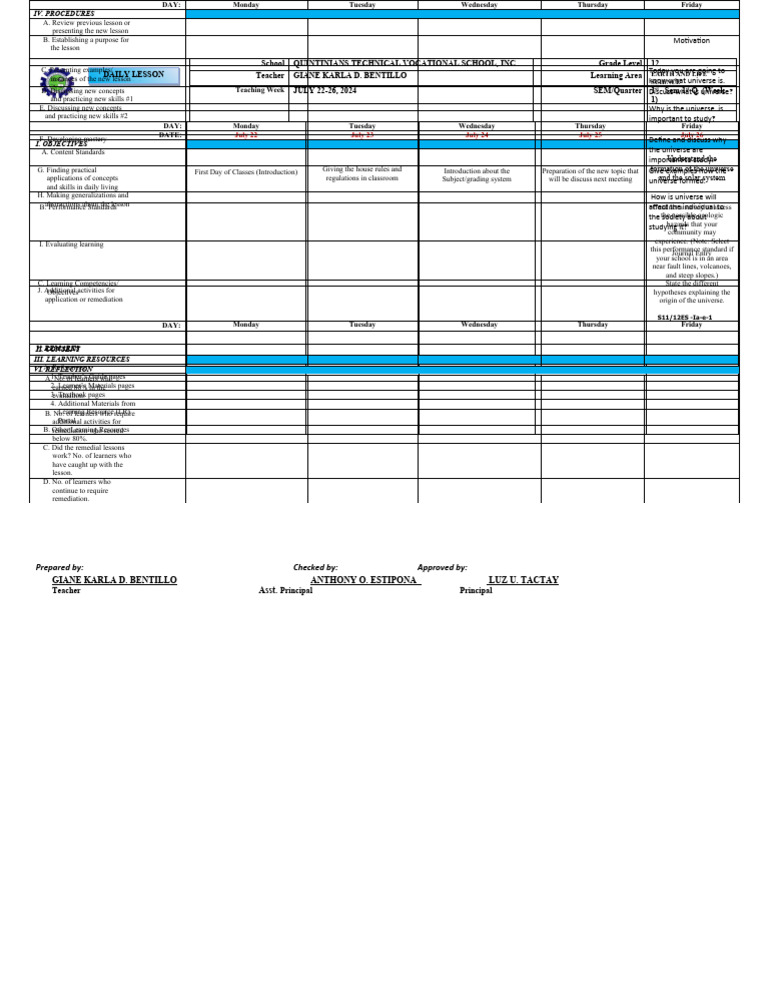 1Q WEEK 1 G | PDF | Teachers | Learning