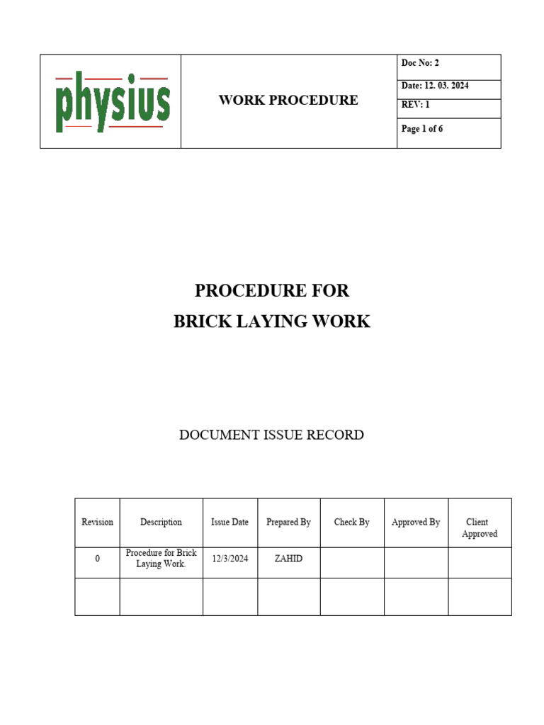 2024 Brick Laying Procedure (ETHYLENE f106 BRICK) | PDF | Brick ...