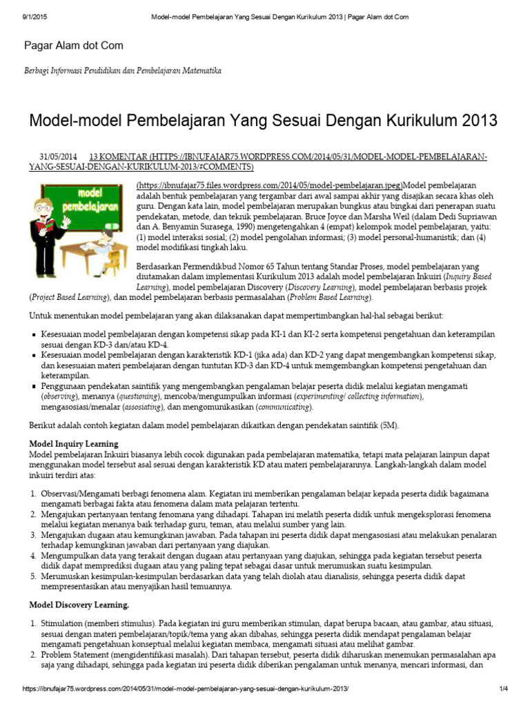 Model-Model Pembelajaran Yang Sesuai Dengan Kurikulum 2013 - Pagar Alam Dot Com | PDF