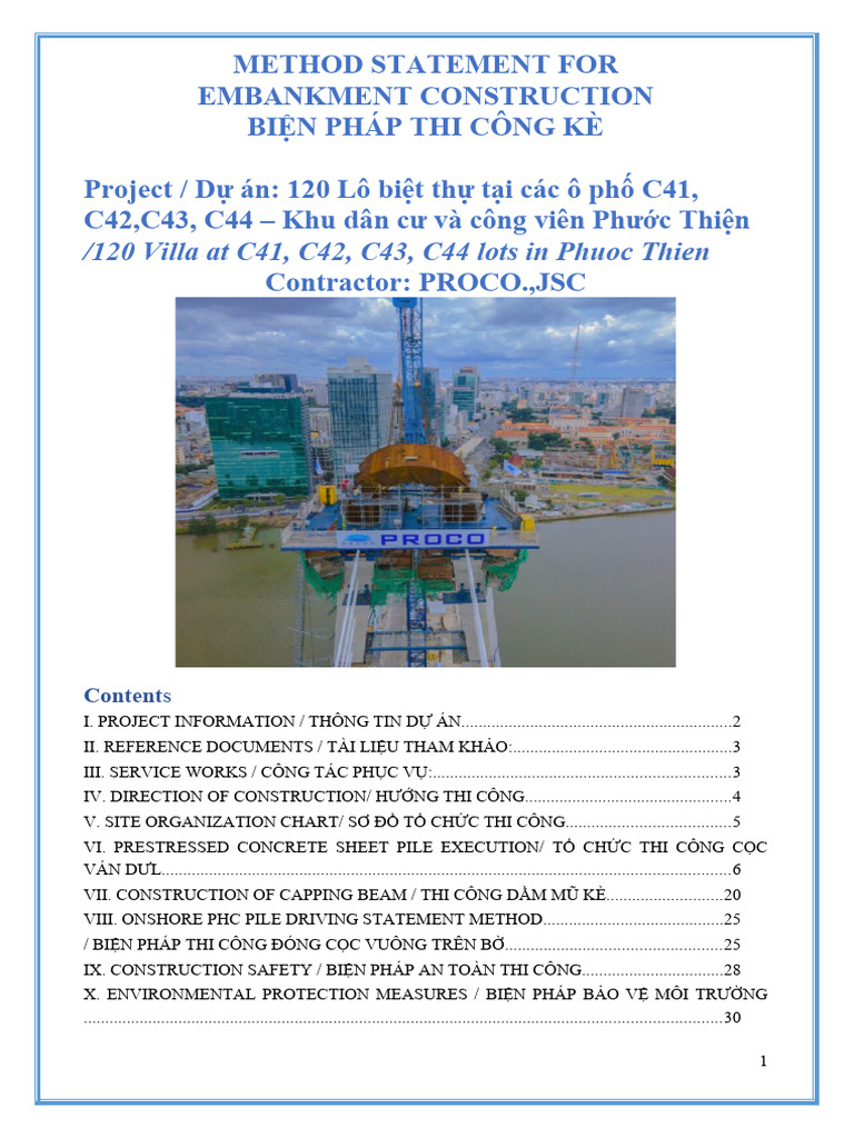 Proco - Thuyết Minh Biện Pháp Thi Công Cọc Ván Cừ | PDF