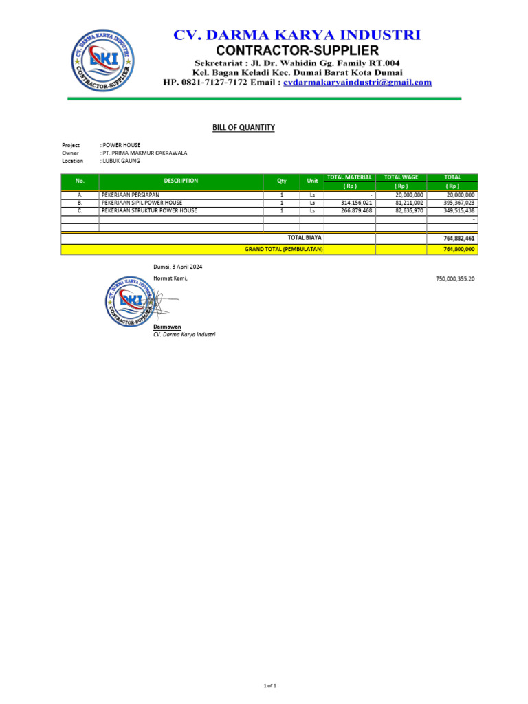 Power House PT. PMC Lb. Gaung - 3 (2) Ok | PDF | Building Materials