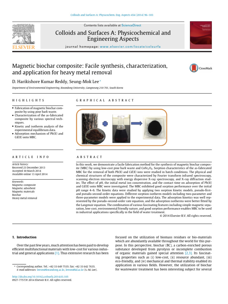 Magnetic Biochar Composite Facile Synthesis, Characterization, and Application For Heavy Metal ...