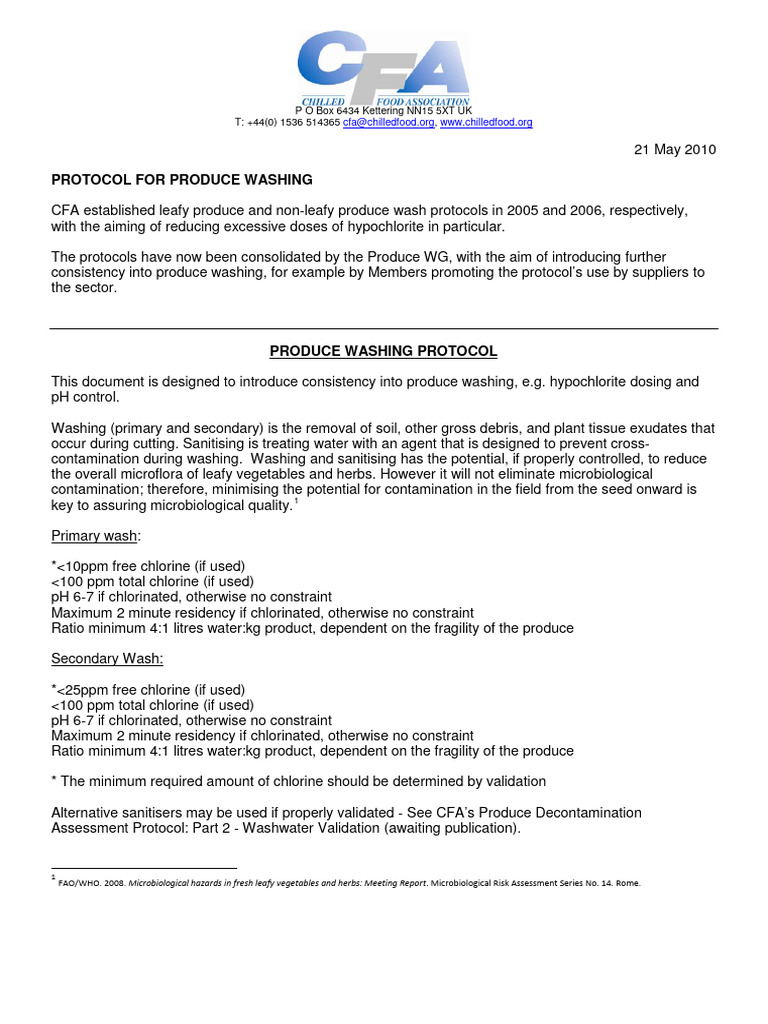 CFA Produce Wash Protocol | PDF | Agriculture | Horticulture