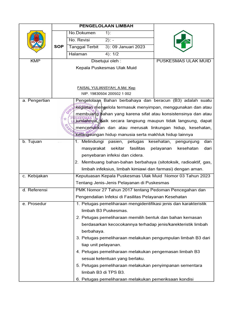 1.4.3. B SOP Pengelolaan Limbah B3 Puskesmas | PDF
