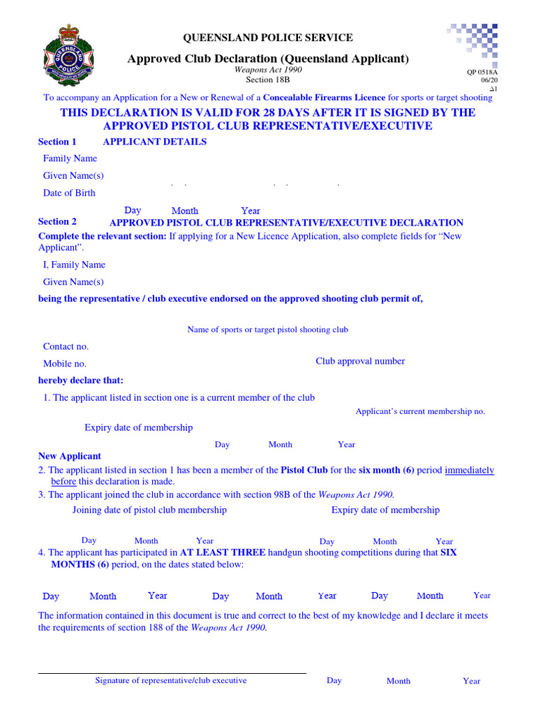 Queensland Firearms Licence Declaration | PDF | Pistol | Shooting