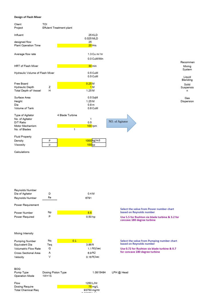 Design For Flash Mixer and Flloculator | PDF | Turbine | Reynolds Number