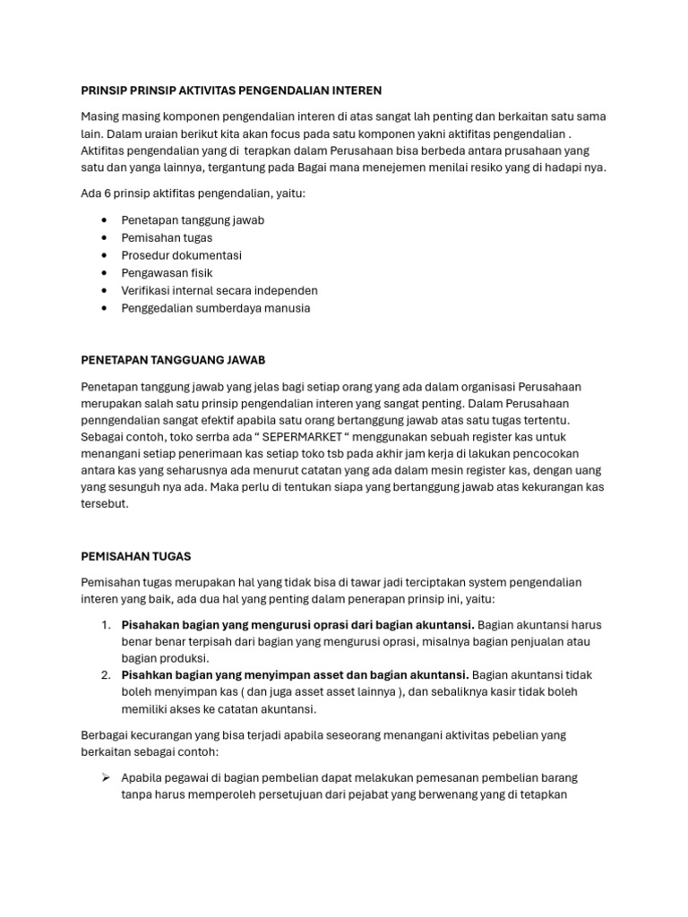 Prinsip Prinsip Aktivitas Pengendalian Interen (Renir) | PDF ...