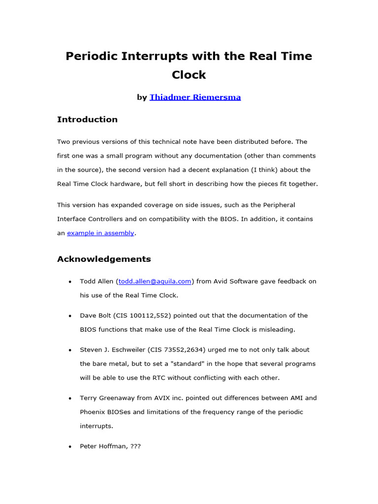 Periodic Interrupts with the Real Time Clock | PDF | Bios | X86 ... Periodic Interrupts with the Real Time Clock | PDF | Bios | X86 ...