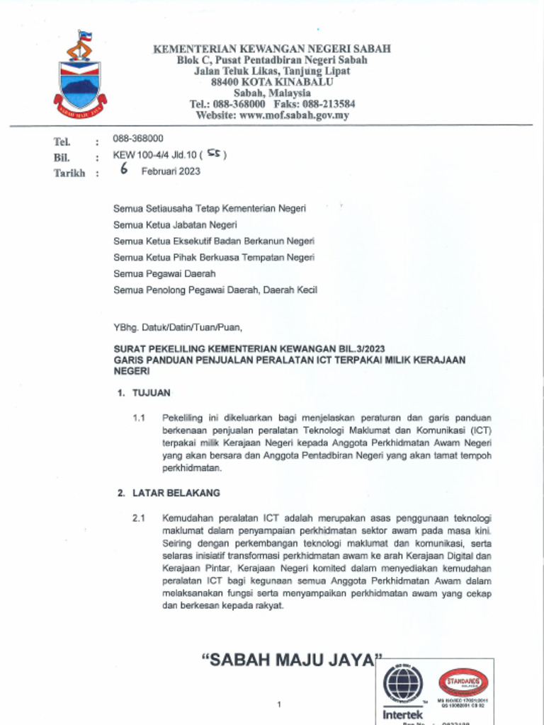 SPKKNS Bil.3-2023 6.2.2023 Garis Panduan Penjualan Peralatan ICT Terpakai Milik Kerajaan Negeri ...