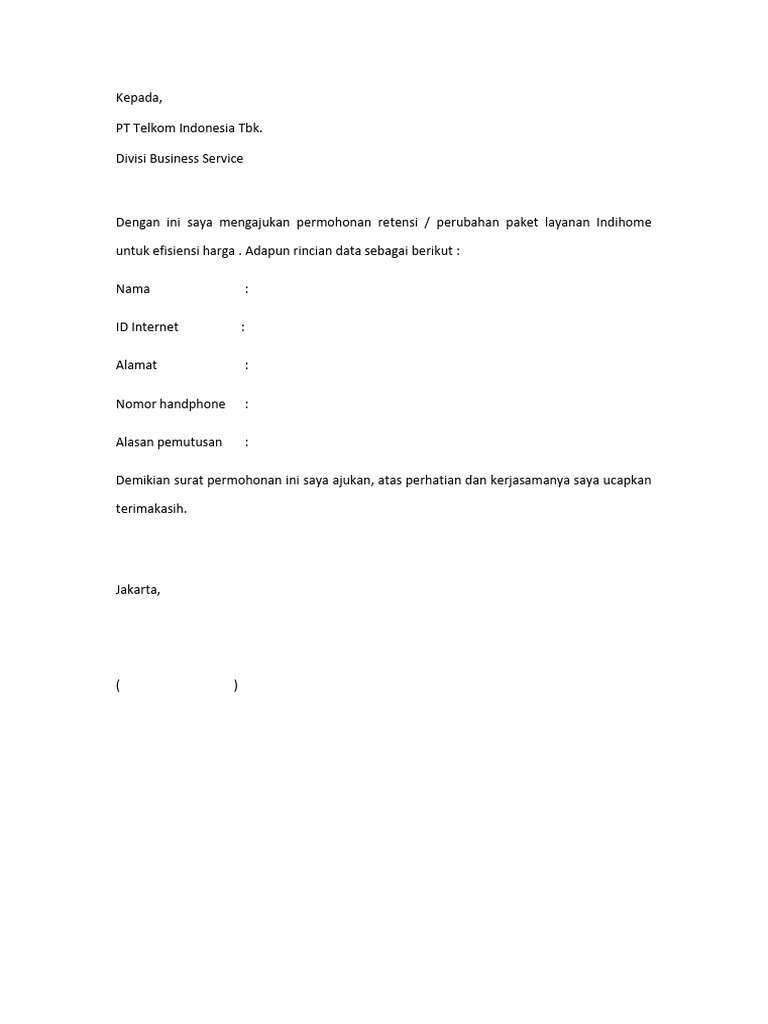 Contoh Surat Permohonan Retensi Paket | PDF | Komputer