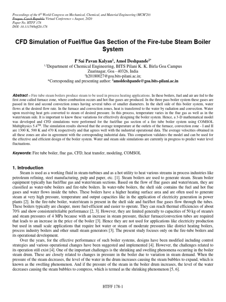 CFD Analysis of Fire-Tube Boiler System | PDF | Boiler | Gases