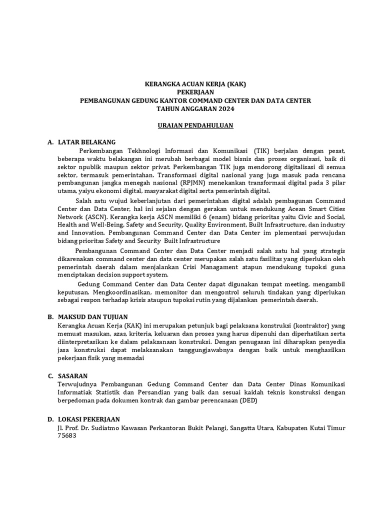KAK Pembangunan Gedung Kantor Command Center Dan Data Center | PDF | Seni | Komputer
