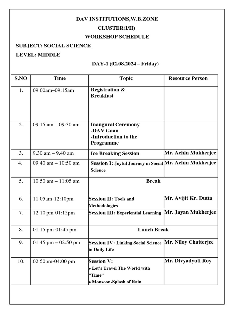 Schedule | PDF | Education Theory | Pedagogy