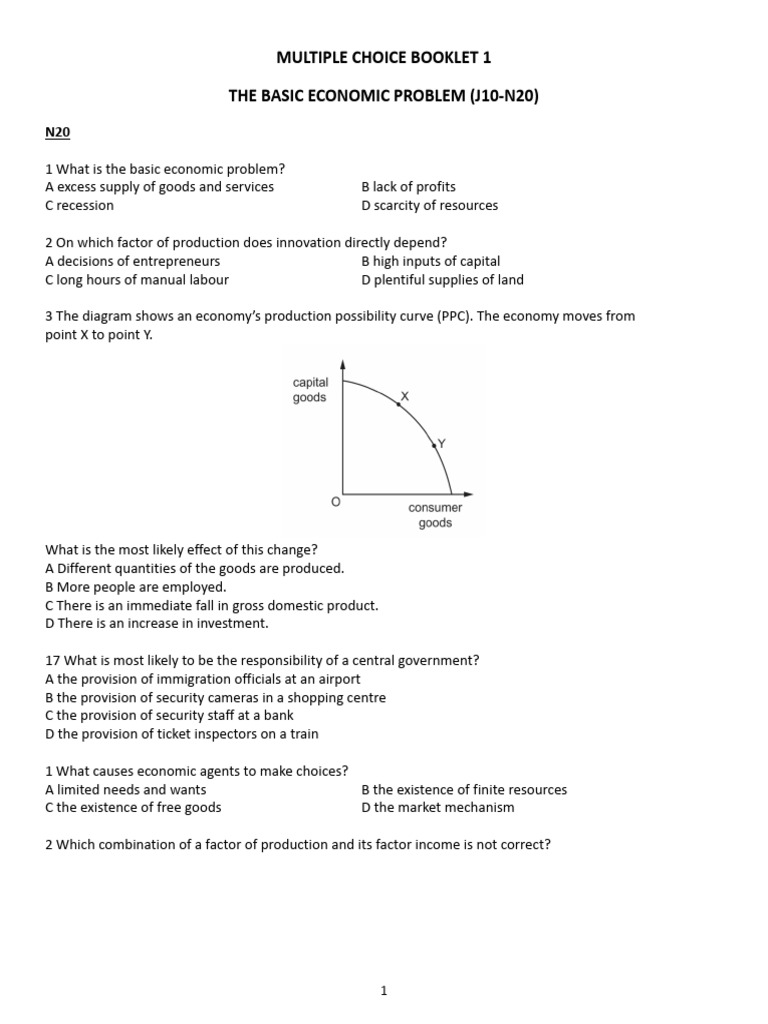 SPA IGCSE Econs MCQ 1 The Basic Economic Problem To N20 | PDF | Labour ...